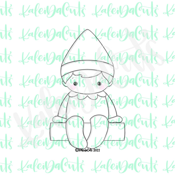 Sitting Elf Boy Solid Plaque Cookie Cutter - KaleidaCuts